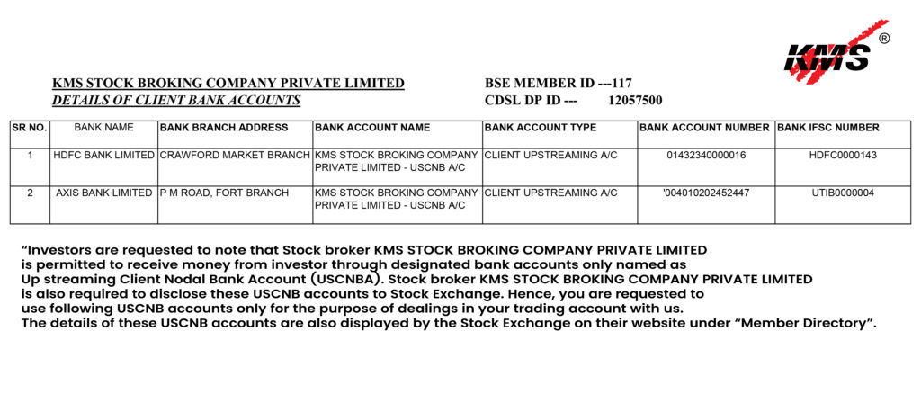 DETAILS OF CLIENT BANK ACCOUNTS - KMS STOCK BROKING COMPANY PRIVATE LIMITED